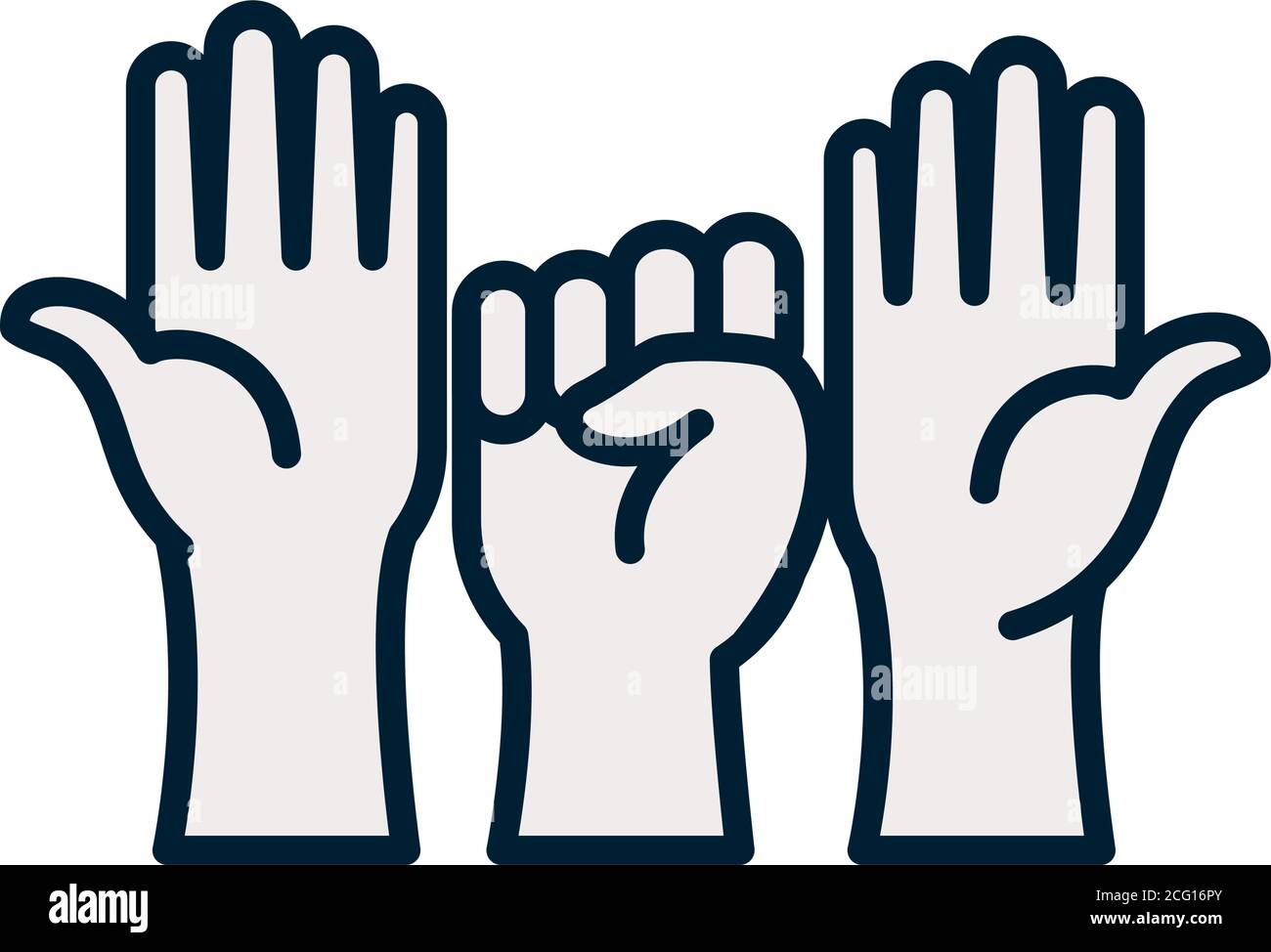 human rights concept, revolution hands up icon over white background ...