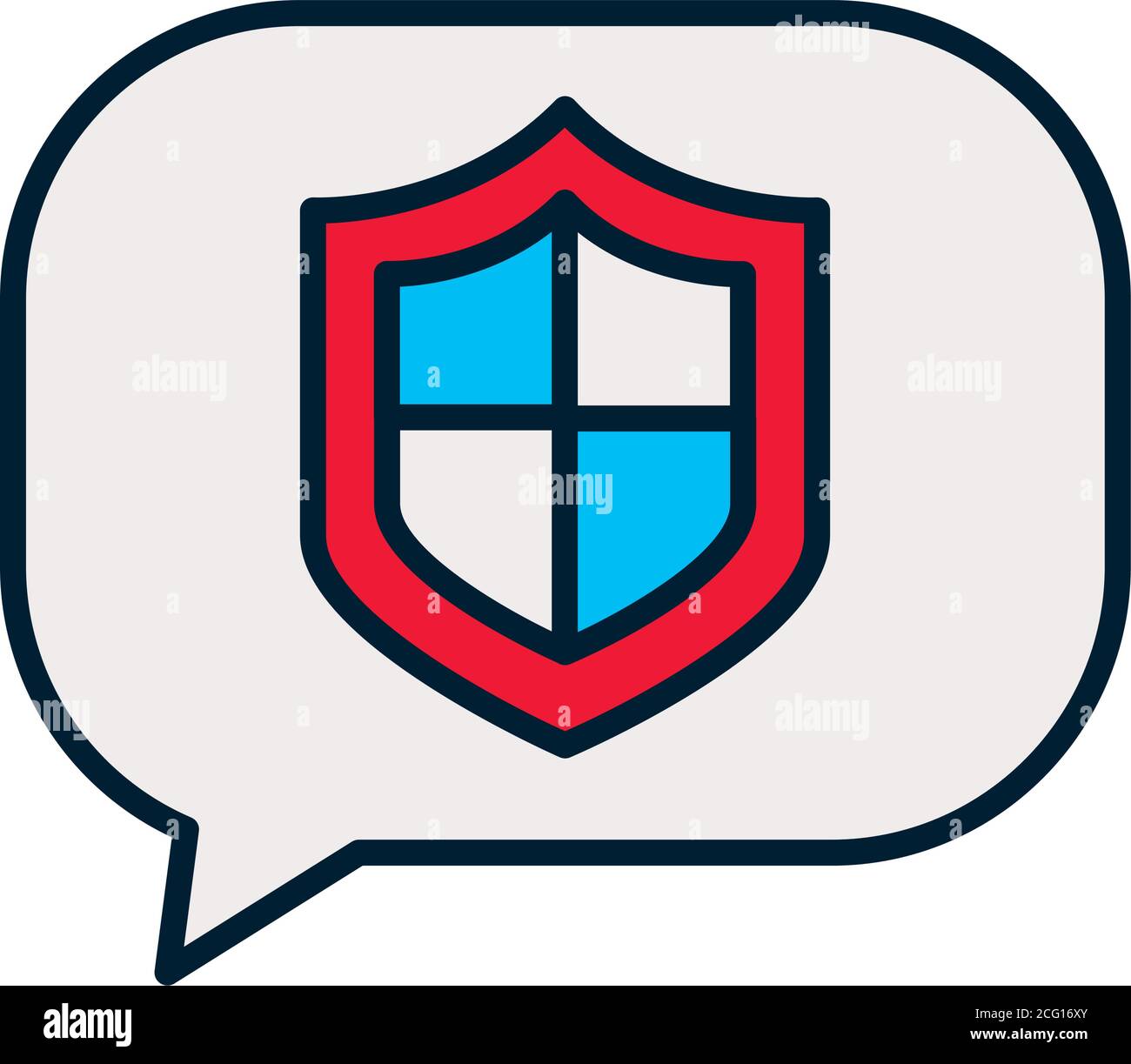 speech bubble with shield icon over white background, line and fill ...