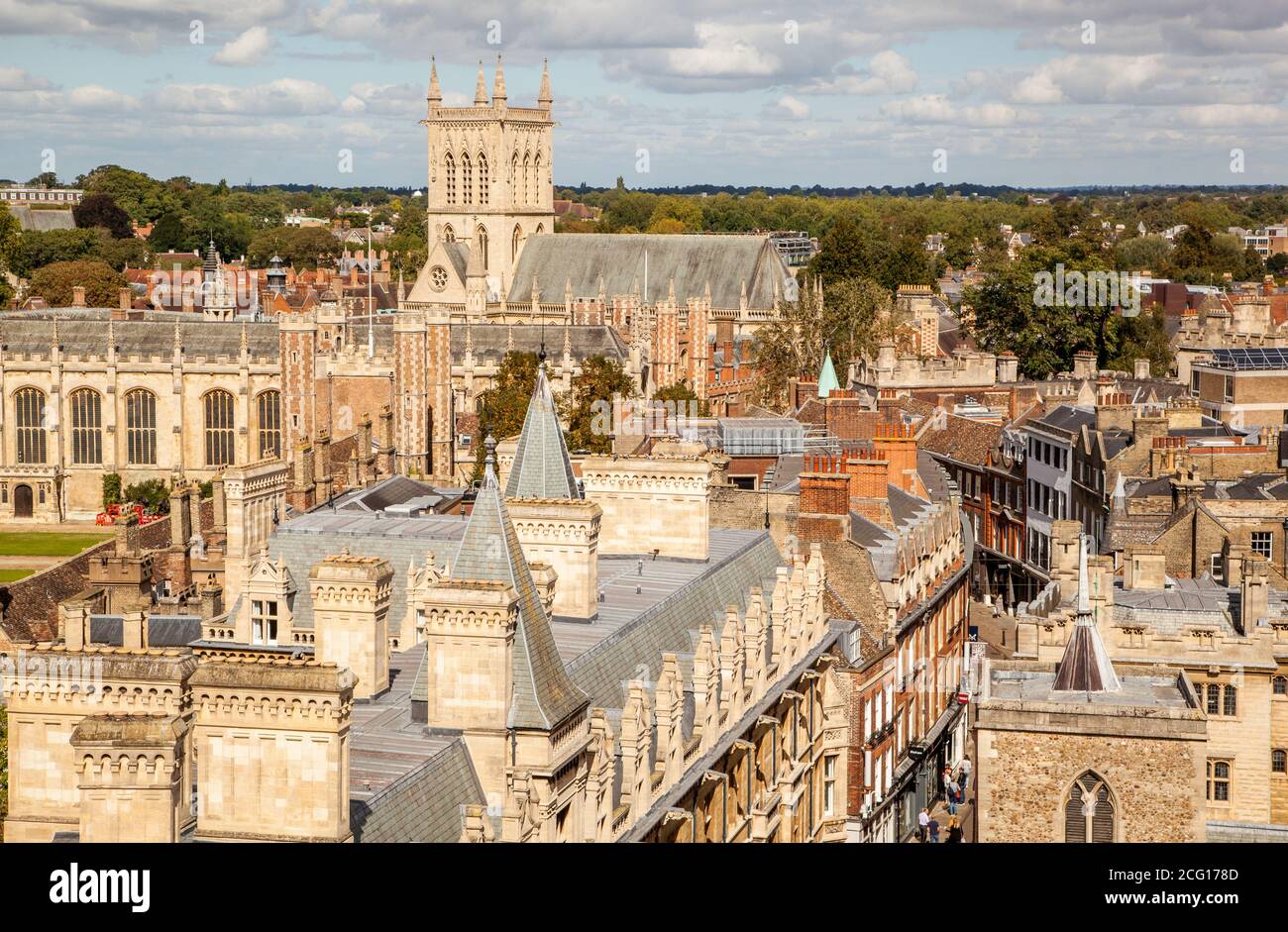 Aerial view from above of the historic collages churches and university ...