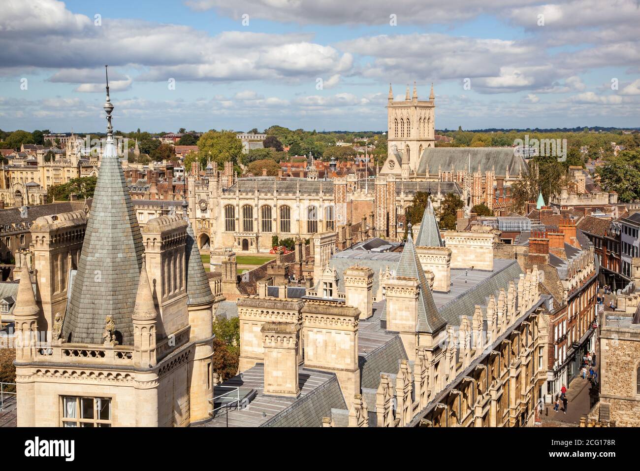 Aerial view from above of the historic collages churches and university ...