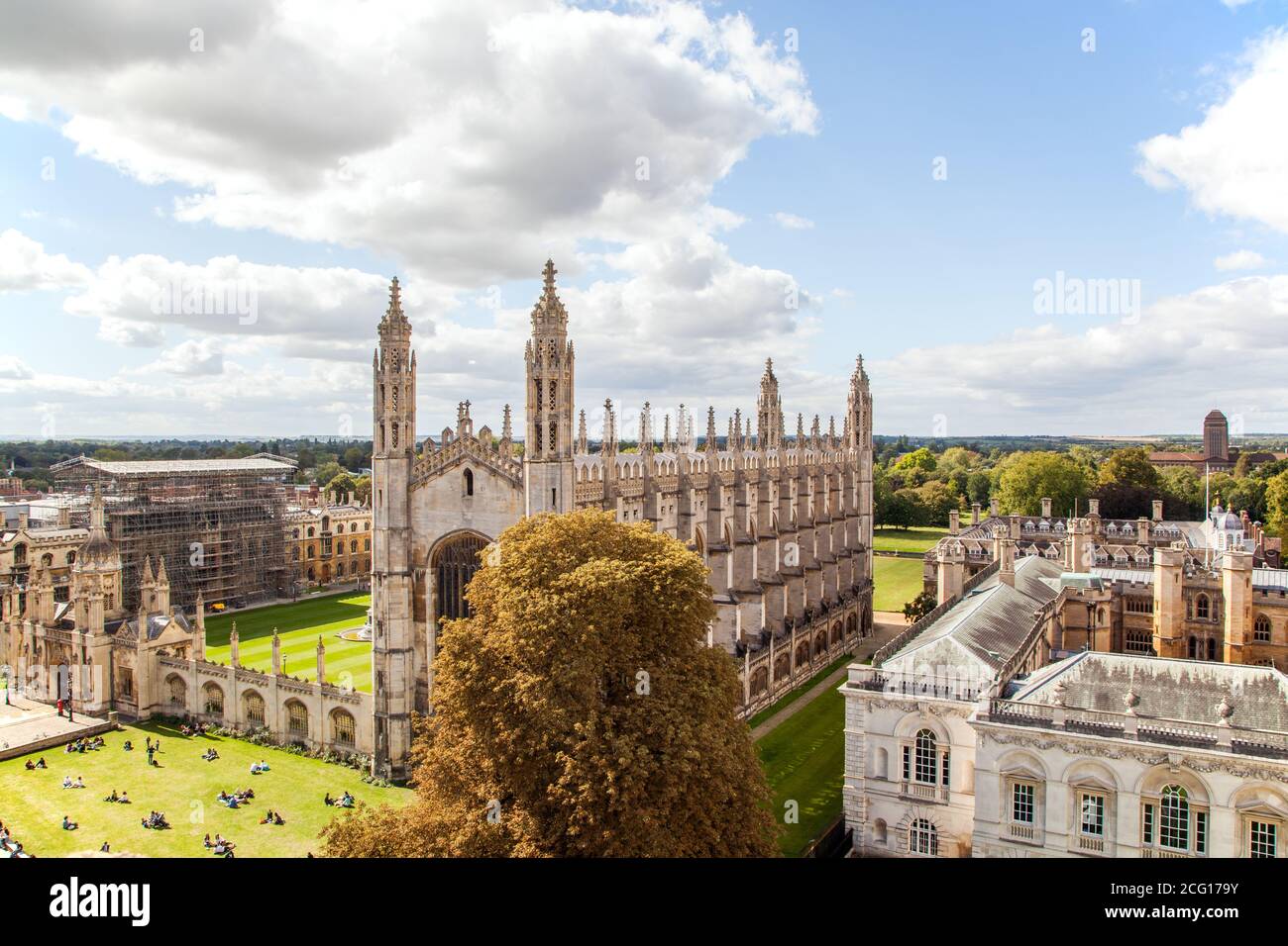 Aerial view from above of the historic collages churches and university ...