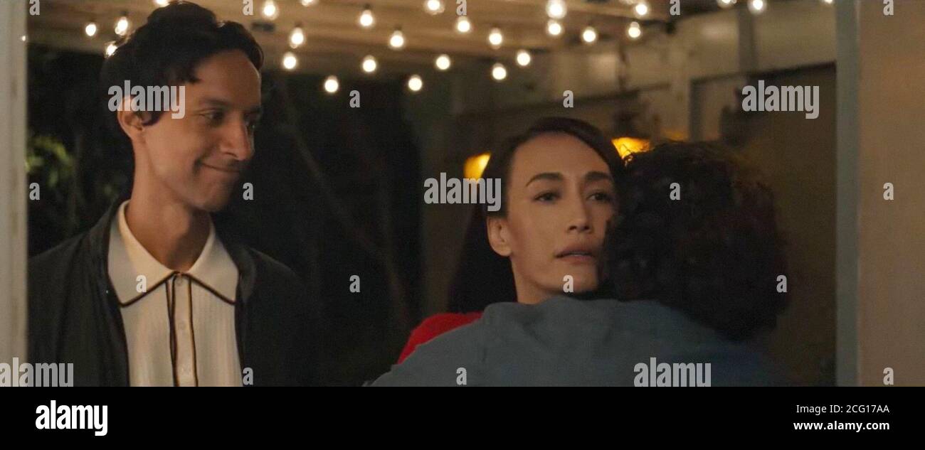THE ARGUMENT, from left: Danny Pudi, Maggie Q, Dan Fogler (back turned ...