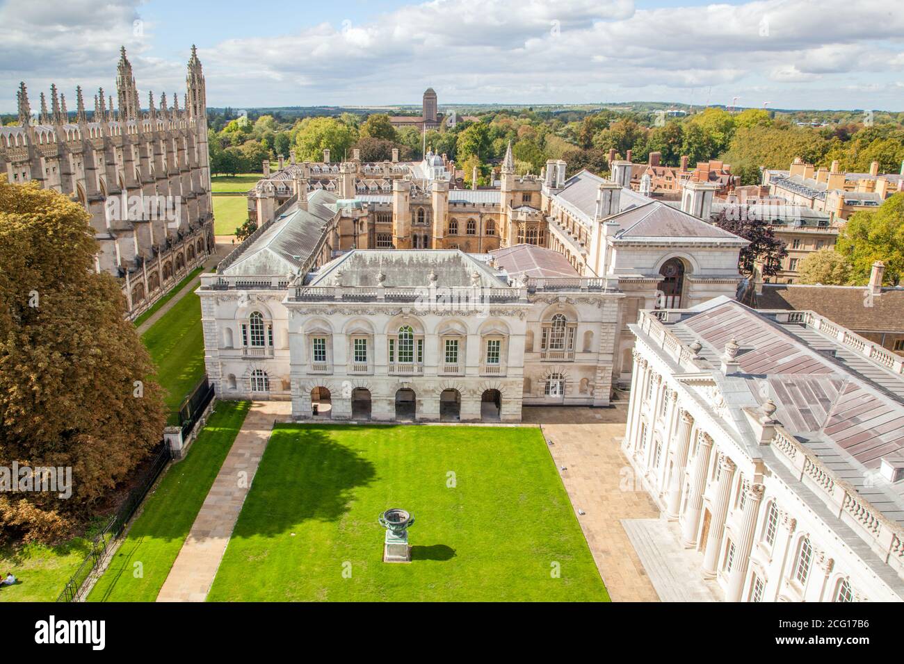 Aerial view from above of the historic collages churches and university ...