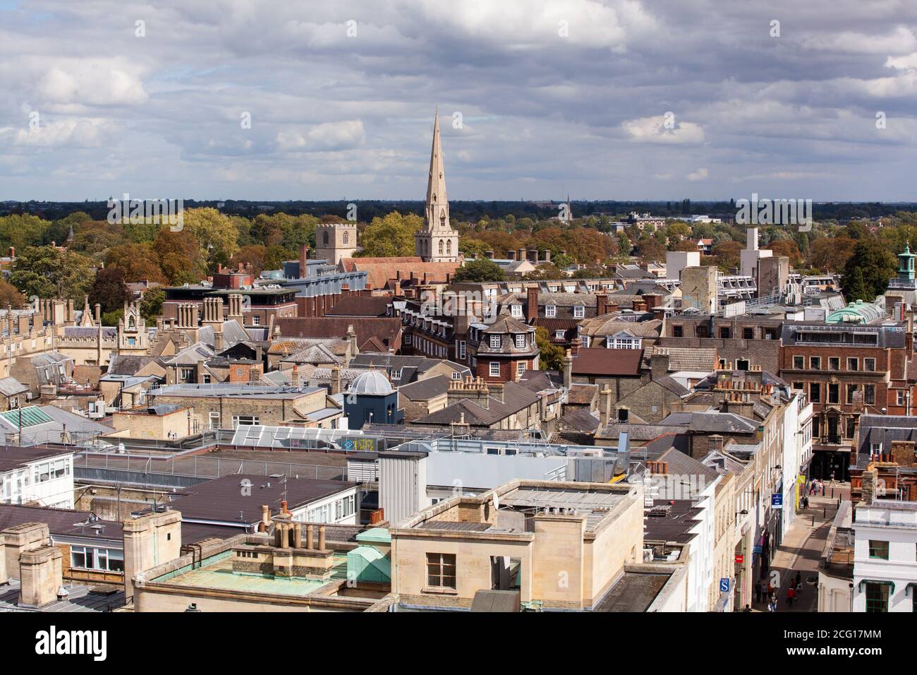 Aerial view from above of the historic collages churches and university ...