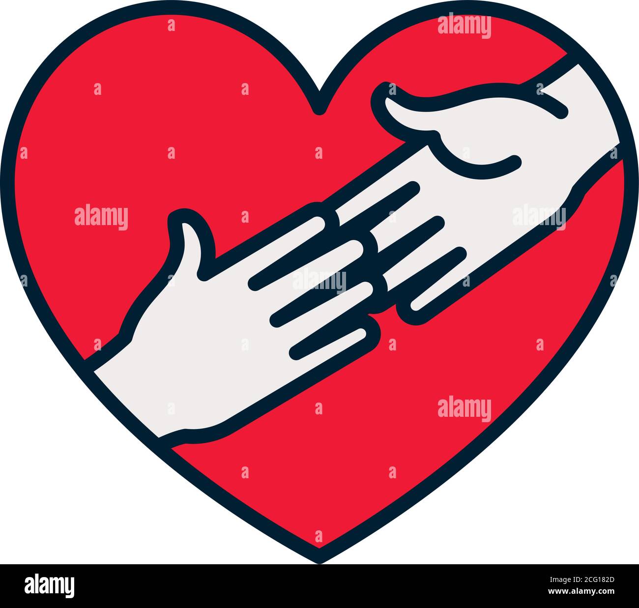 heart with hands touching icon over white background, line and fill ...