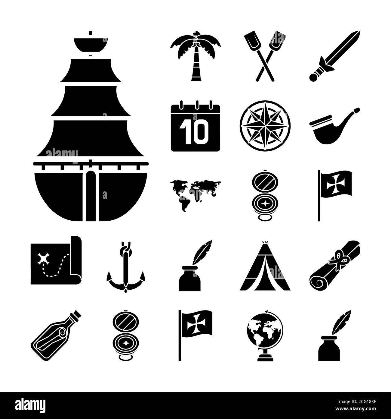 sailing boat and Columbus day icon set over white background ...