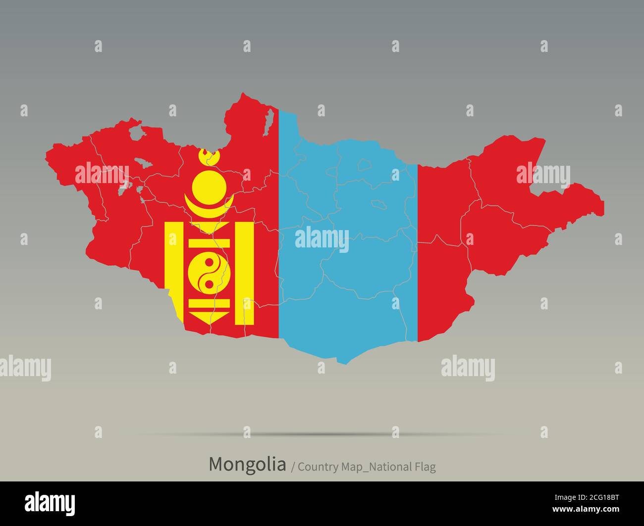 Mongolia Flag Isolated on Map. Asian countries map and flag Stock ...