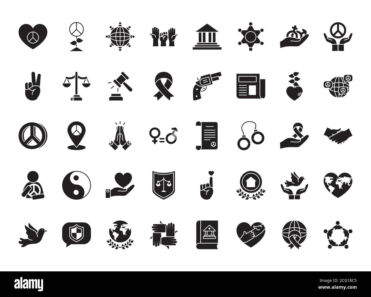 Justice and human rights icon set over white background, silhouette ...