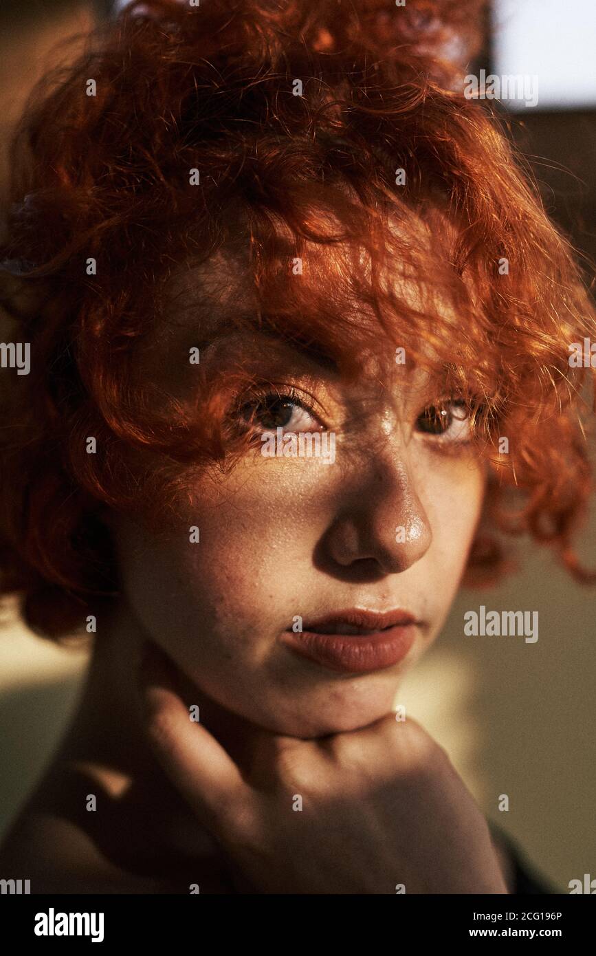 Young alternative redhead girl close up with green eyes Stock Photo - Alamy