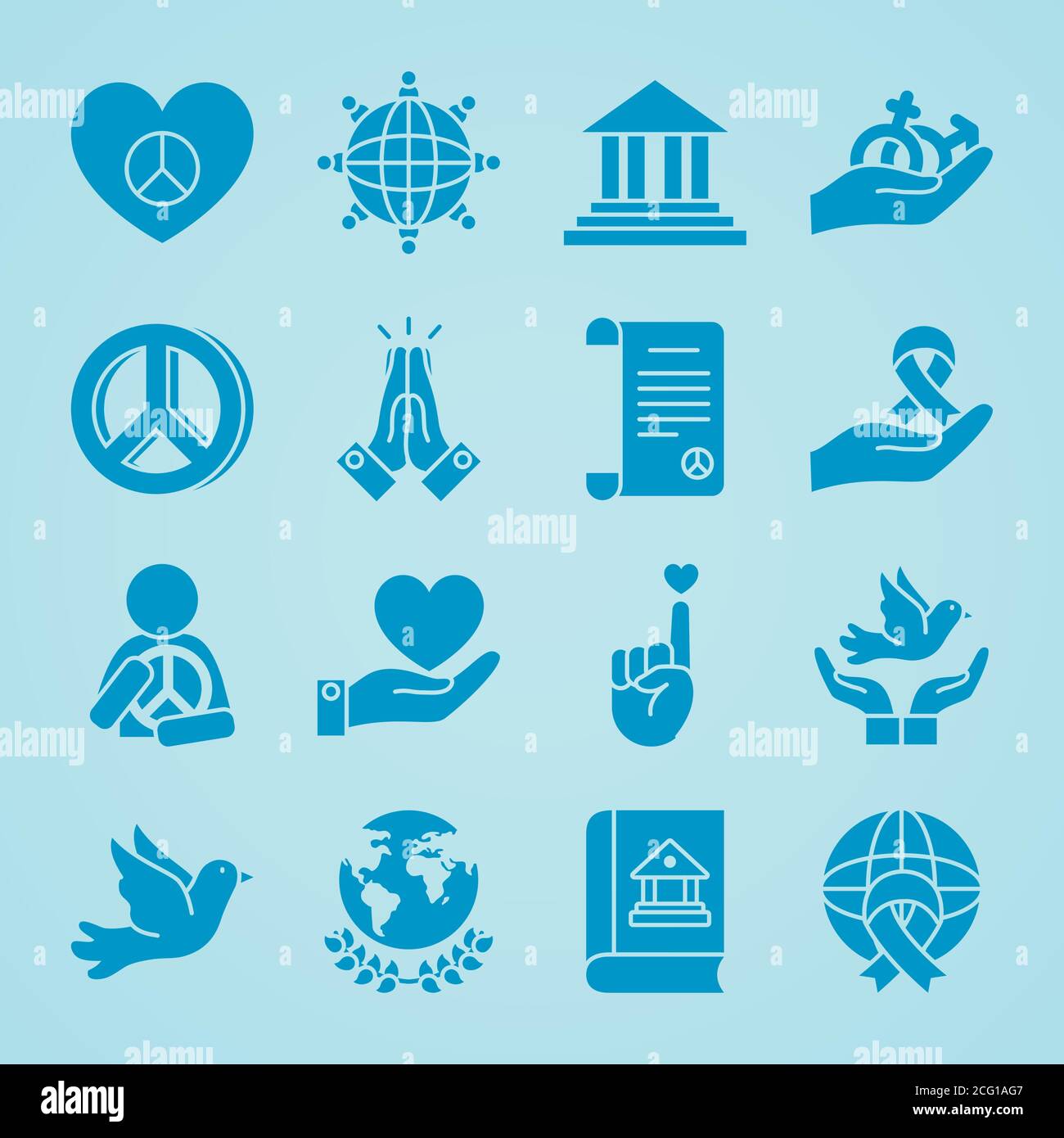 hearts and human rights icon set over blue background, silhouette style ...
