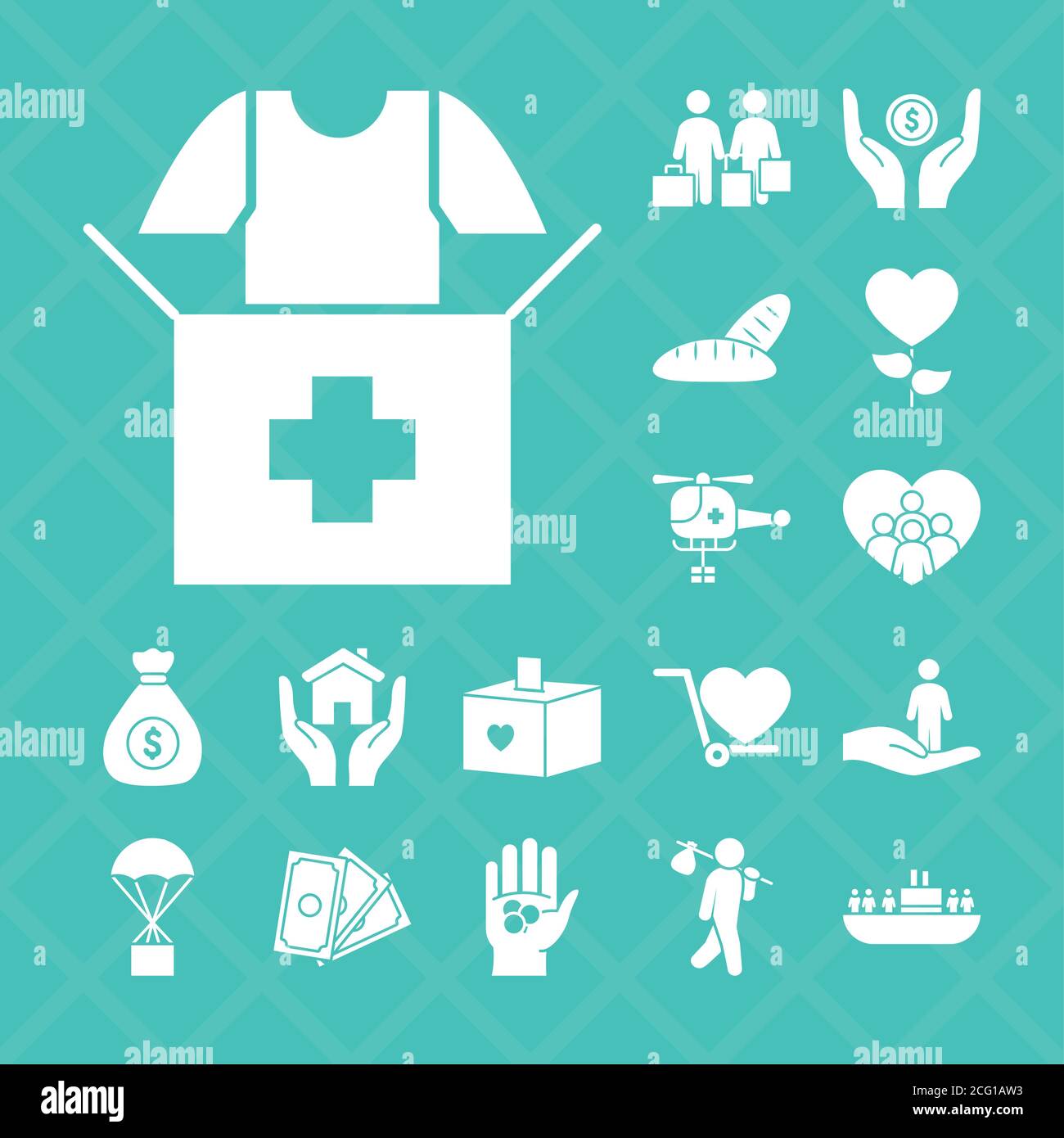 donation box and humanitarian help icon set over white background ...