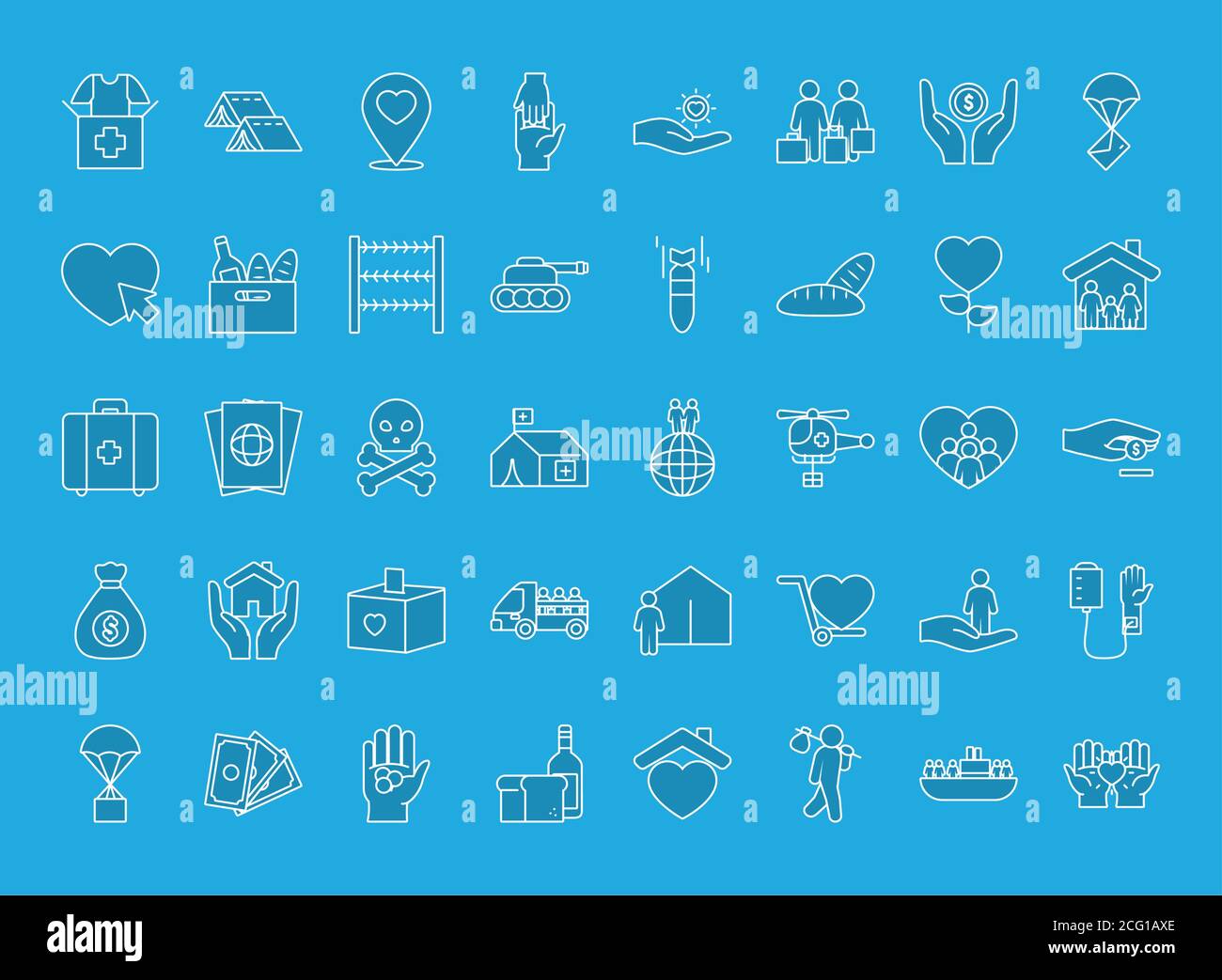 refugee people icon set over blue background, line style, vector ...