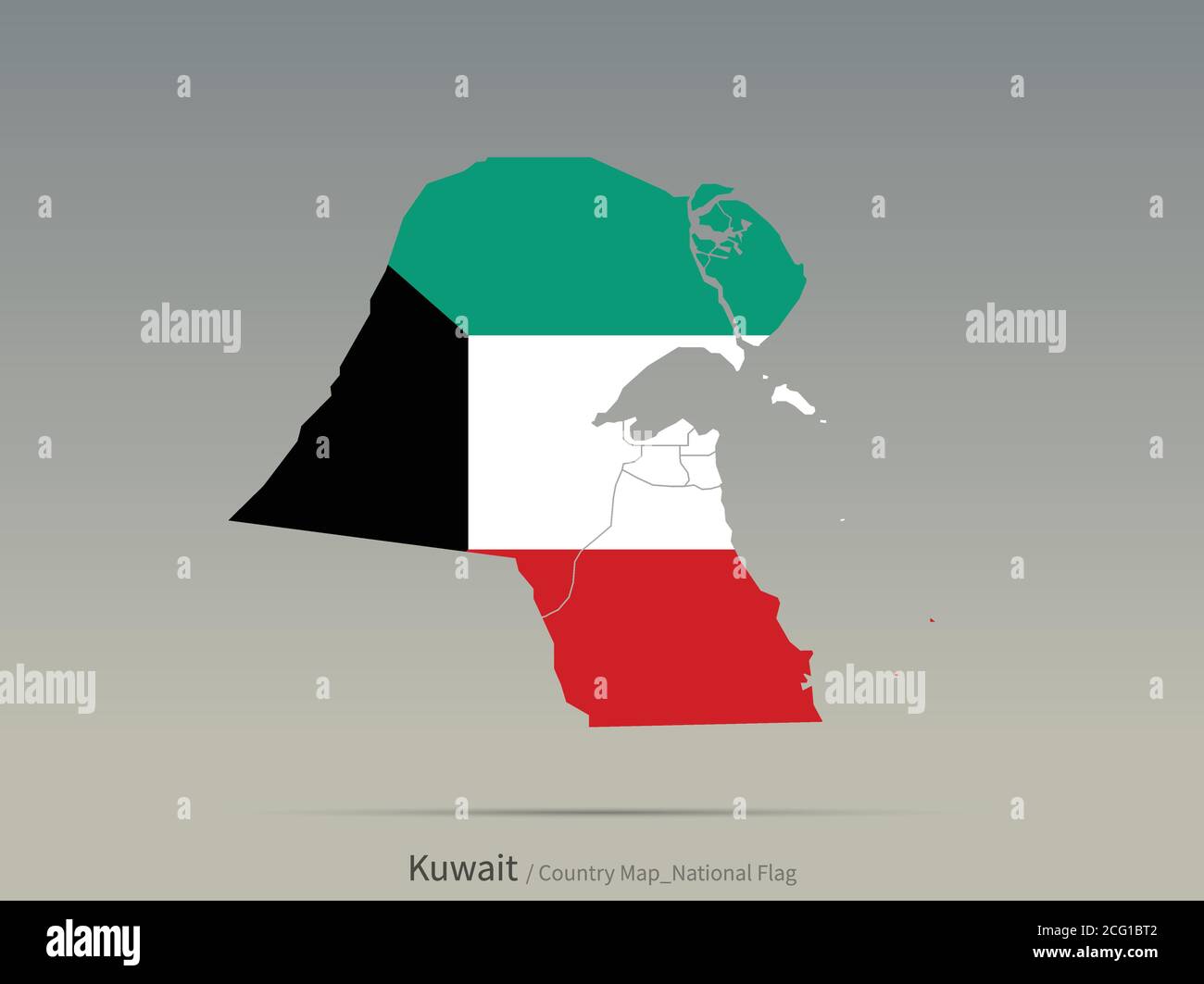Kuwait Flag Isolated on Map. Middle East countries map and flag Stock ...