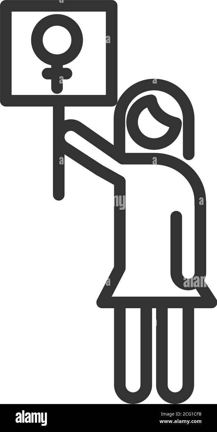 feminism movement icon, woman with gender sign in placard, female ...