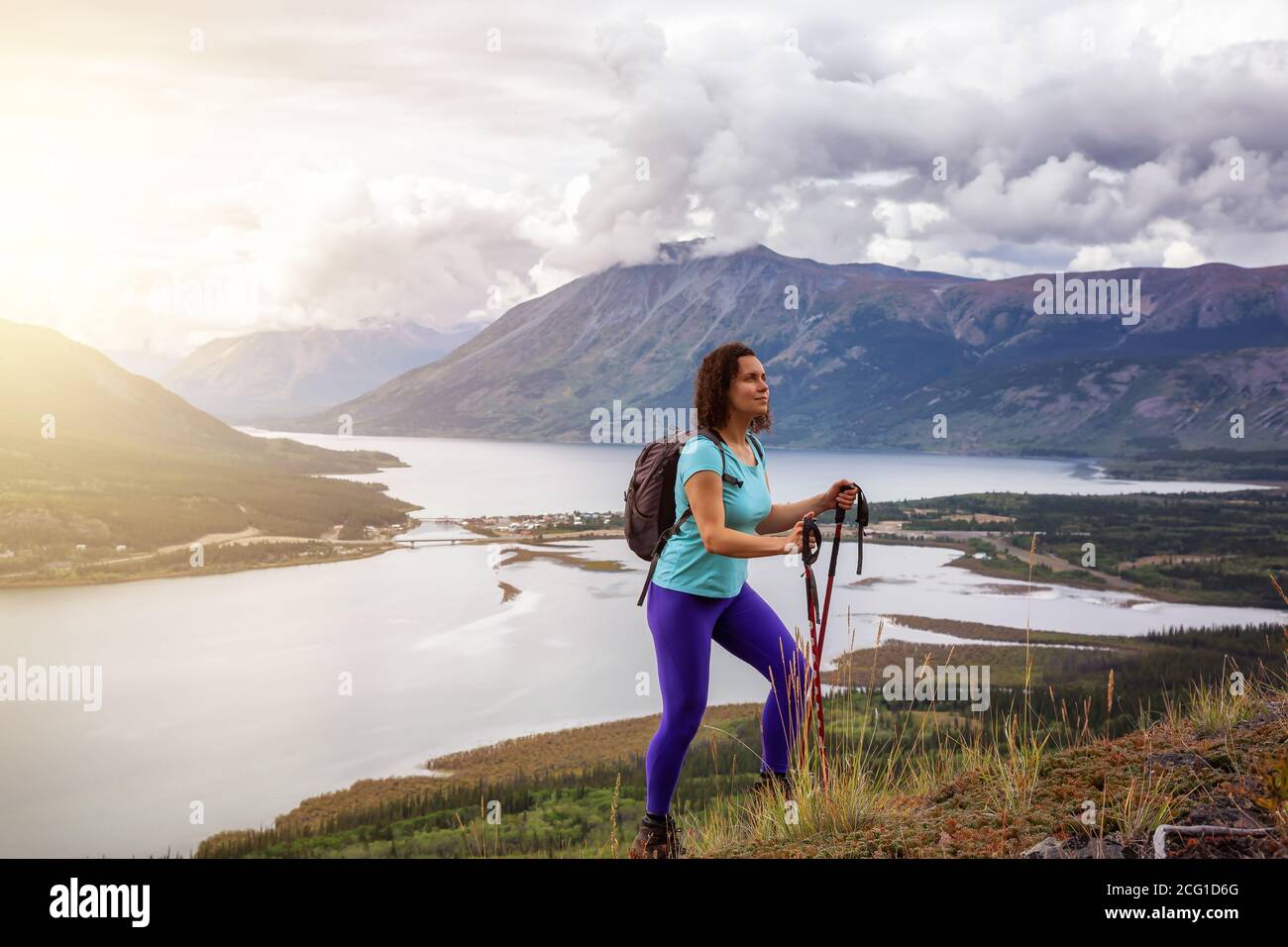 Adventurous Girl Hiking up the Nares Mountain Stock Photo - Alamy