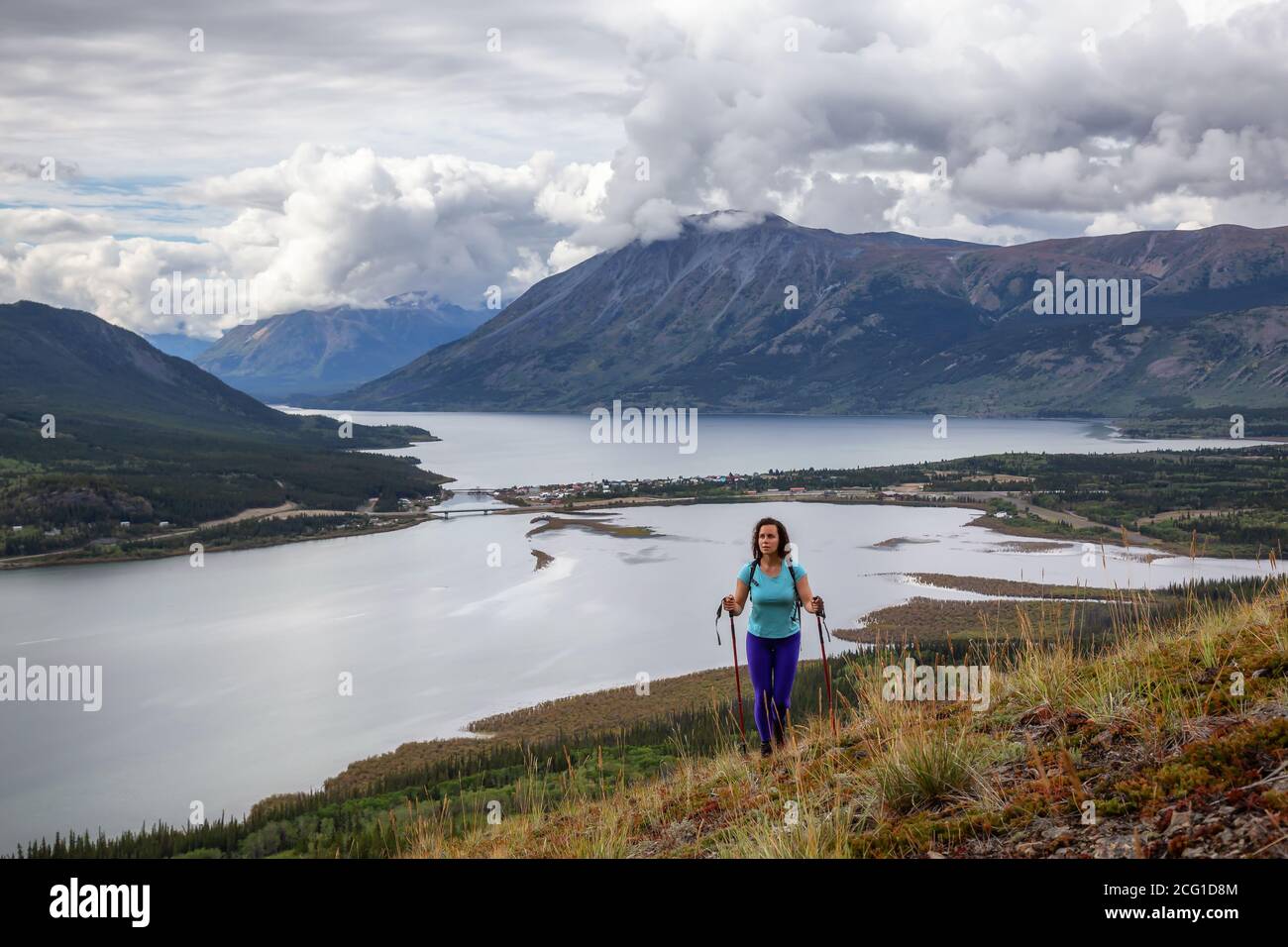 Adventurous Girl Hiking up the Nares Mountain Stock Photo - Alamy