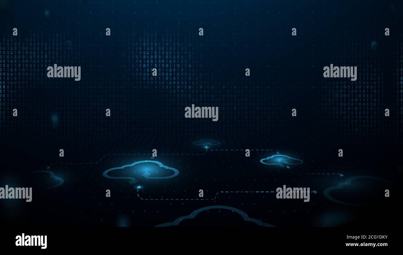 Cloud technology internet, computing, storage icons on dark blue ...