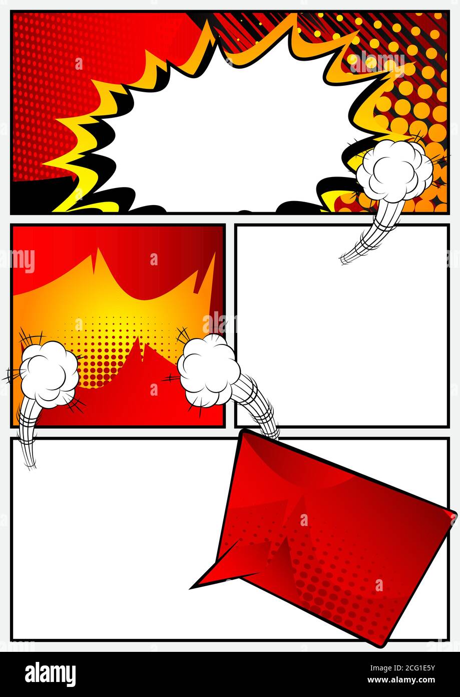 Comic book page with colorful elements and blank space. Cartoon design ...