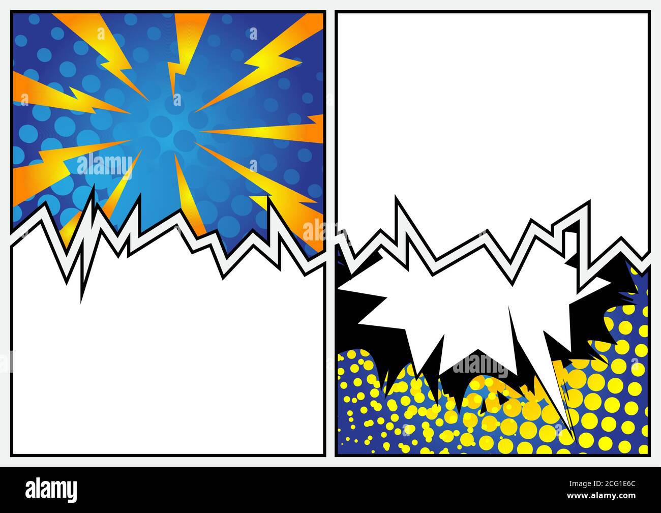 Comic book page with colorful elements and blank space. Cartoon design ...