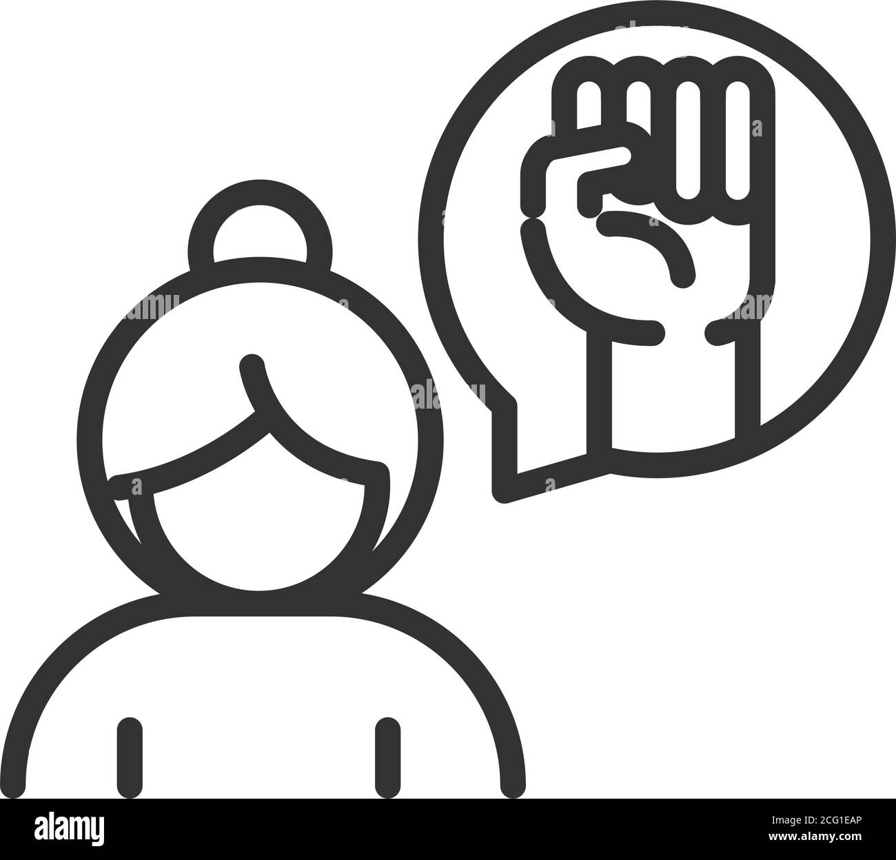 feminism movement icon, woman raised hand power, female rights ...