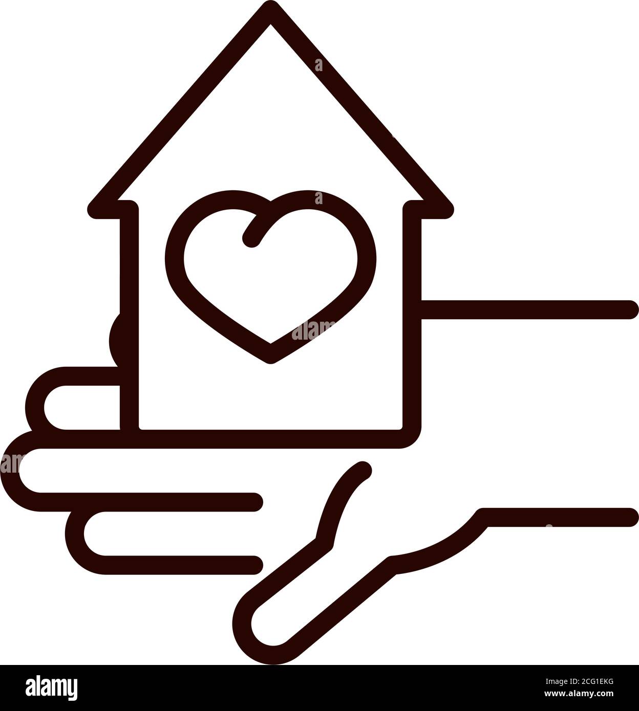 hand holds house love charity donation line icon vector illustration ...
