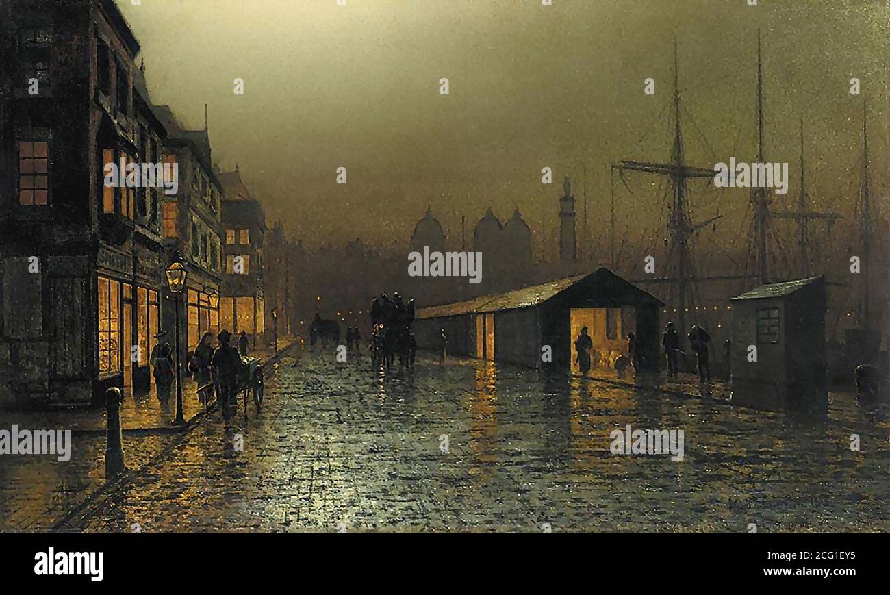 Grimshaw Arthur Edmund - Hull Docks by Night - British School - 19th ...