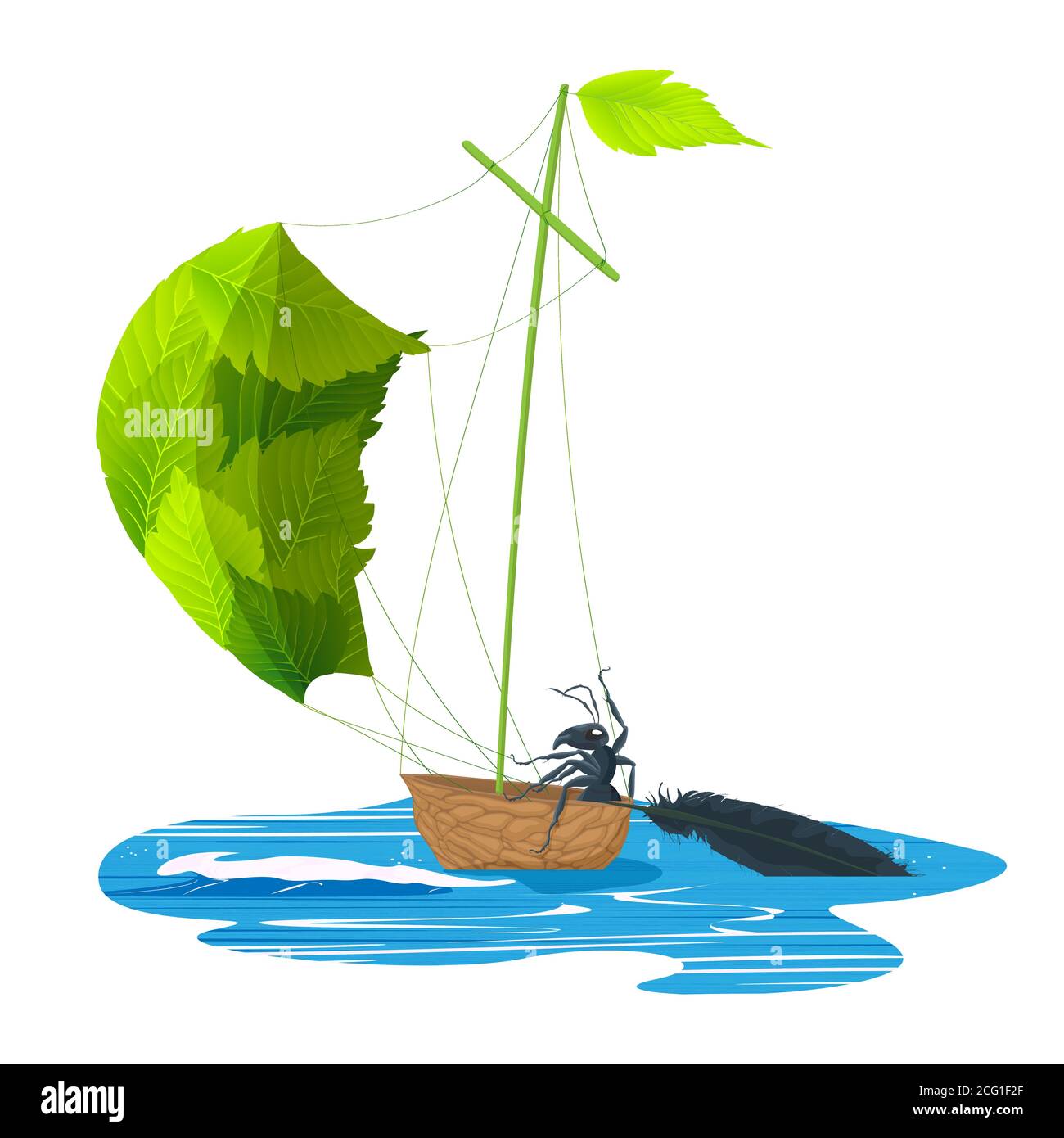 Little ant riding a walnut ship with leaf sails Stock Vector Image ...
