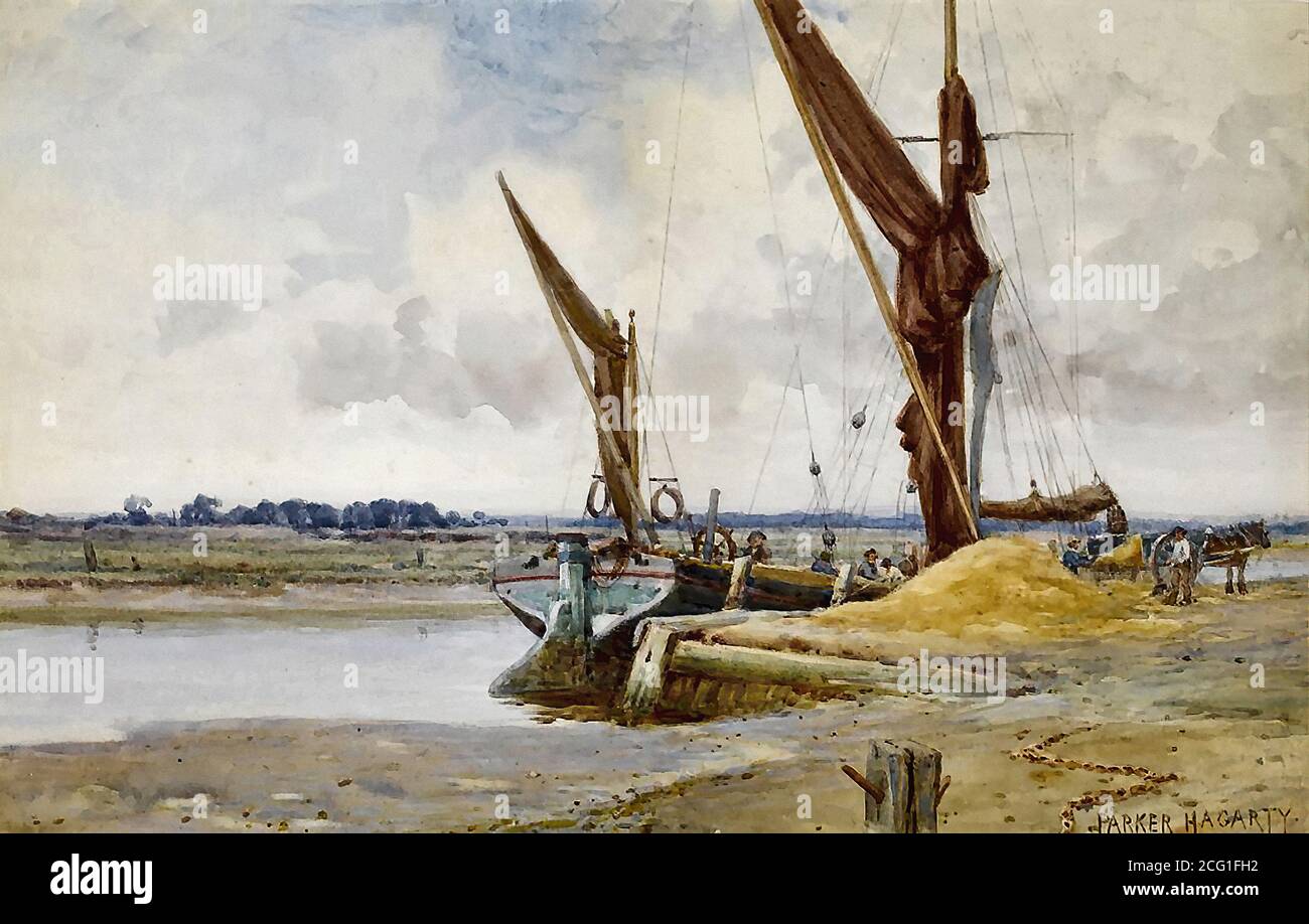 Hagarty Parker - Loading a Hay Barge - British School - 19th Century ...