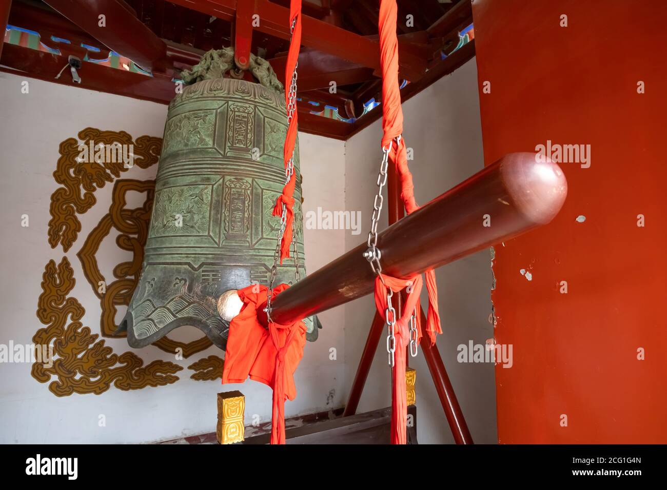 Tianjin, China - Jan 16 2020: A bell inside a Belfry at Tianhou Palace ...