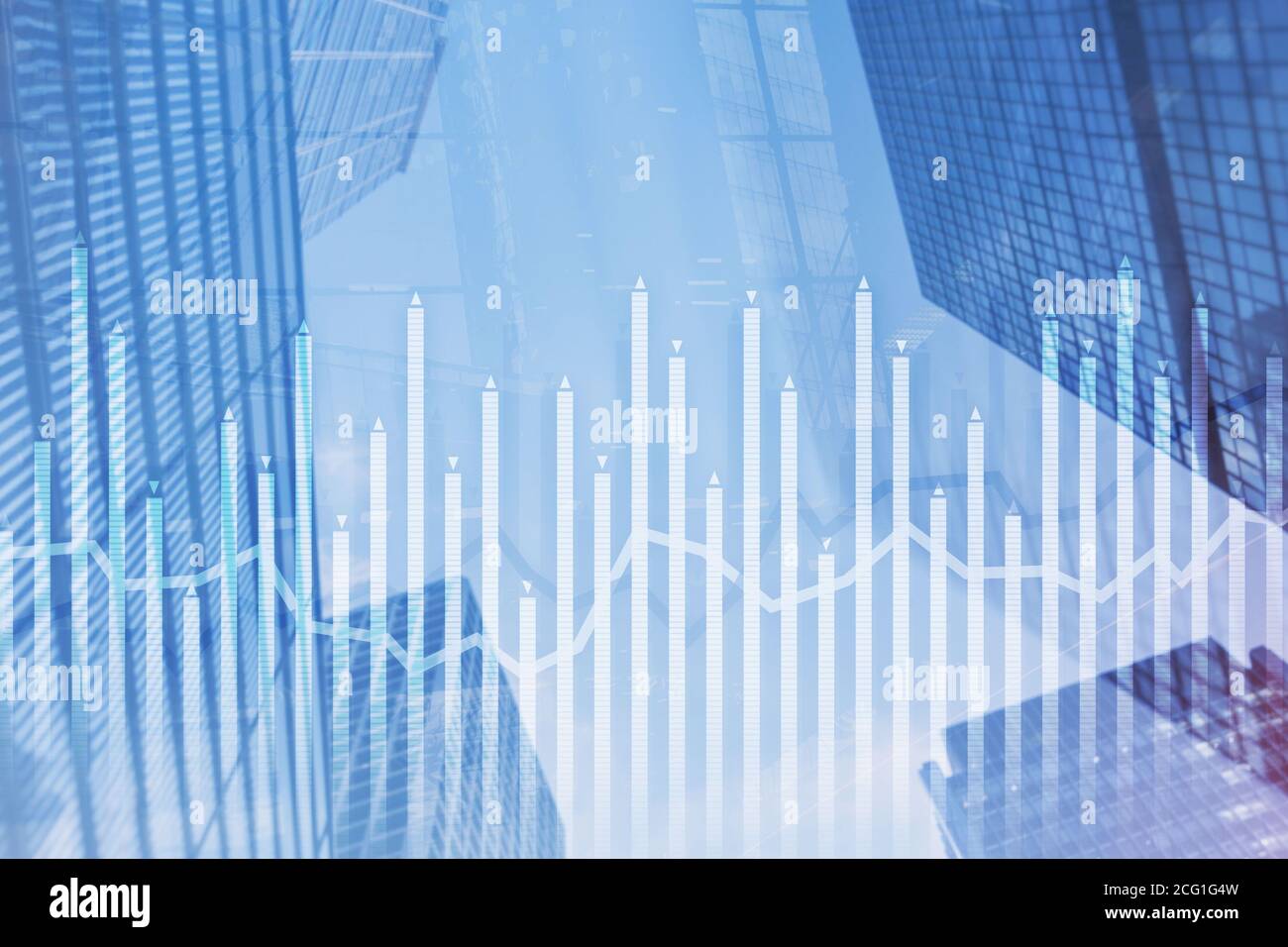 Histogram and lines economic chart of financial instrument on modern ...
