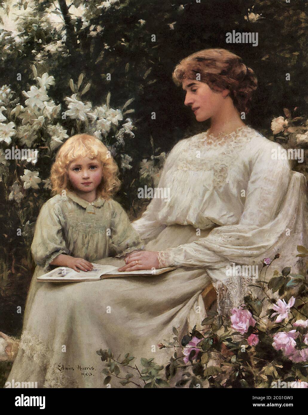 Harris Edwin - Portrait of a Mother and Daughter Reading a Book ...