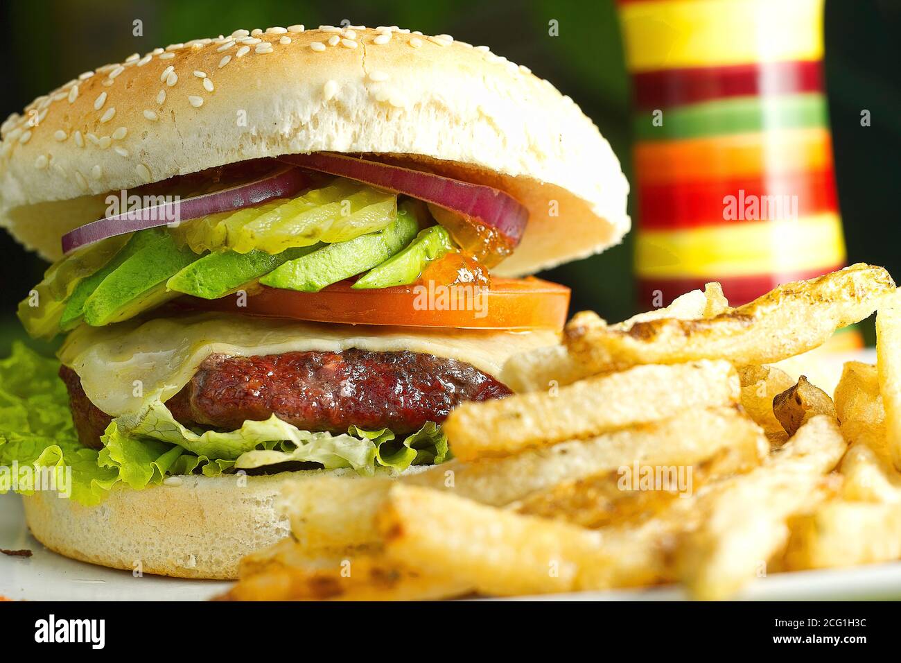 Avocado Cheeseburger with Fries. High quality photo Stock Photo - Alamy