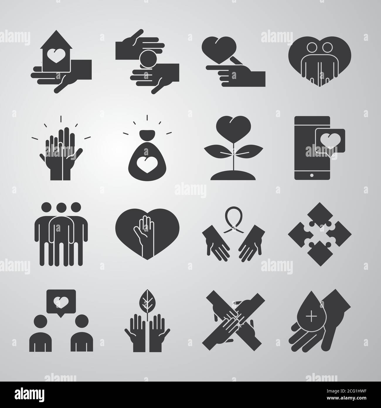 community together charity donation and love silhouette icons ...