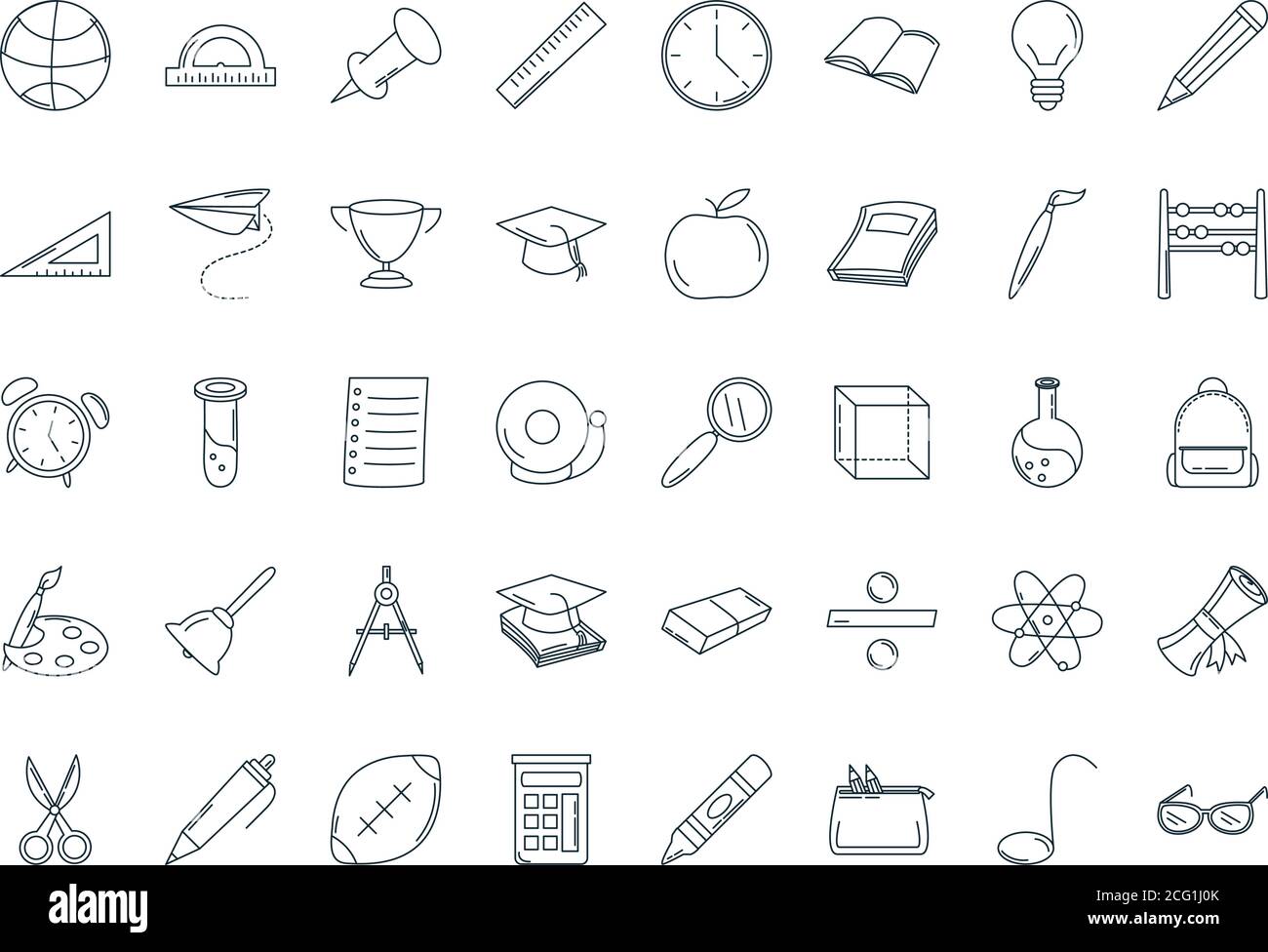 back to school, supplies elementary education, line icons set style ...