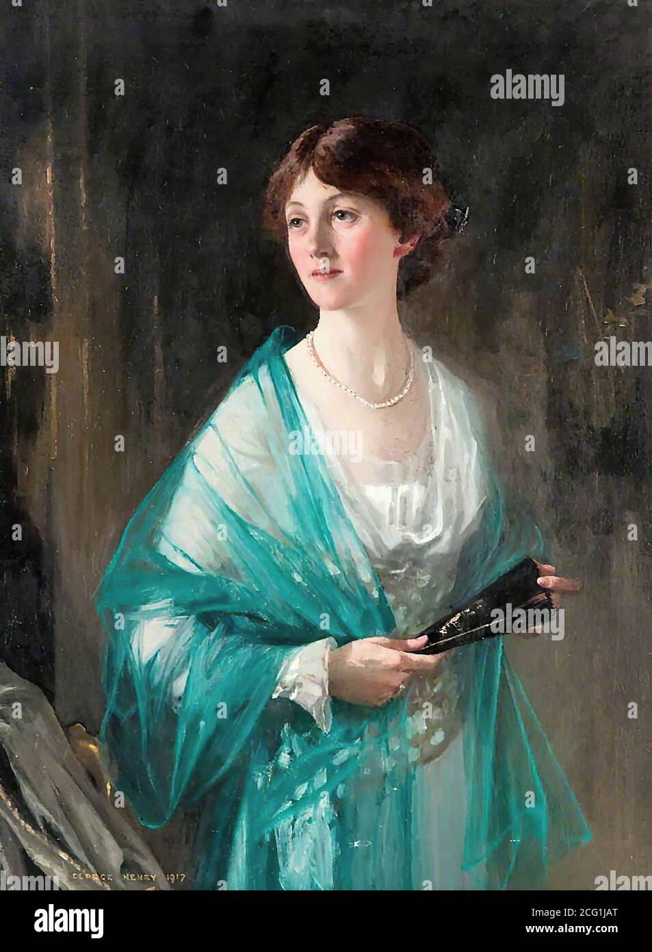 Henry George - Portrait of a Lady with a Green Scarf - British School ...