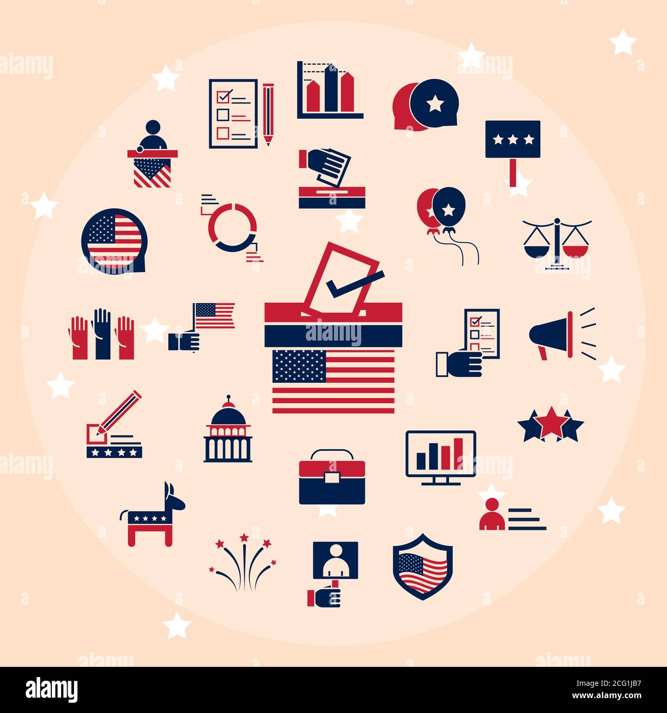 United States elections, political election campaign celebration icons ...