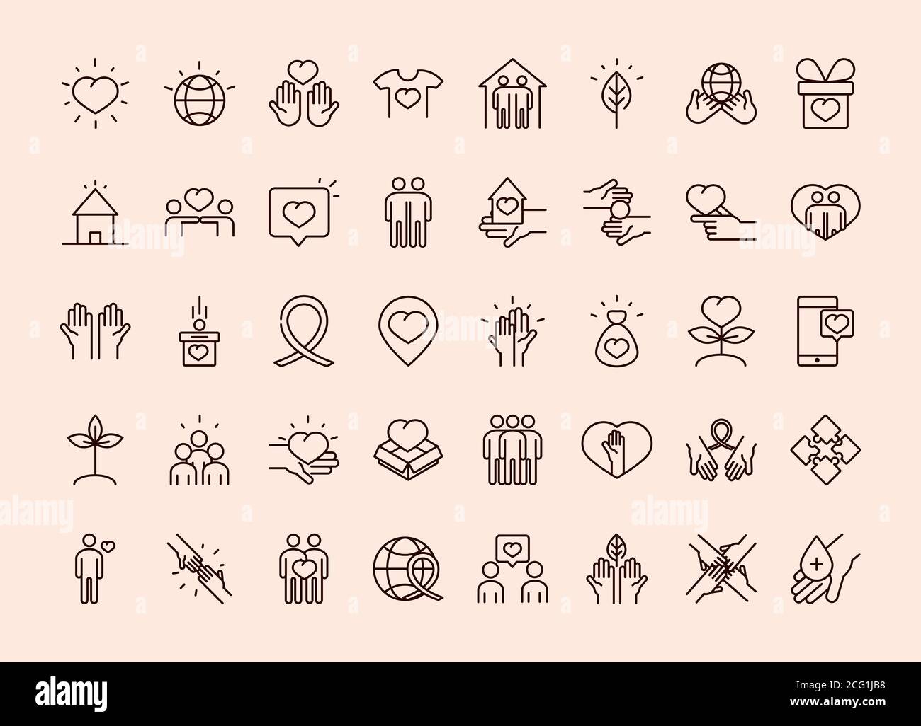 community together charity donation and love line icons set vector ...