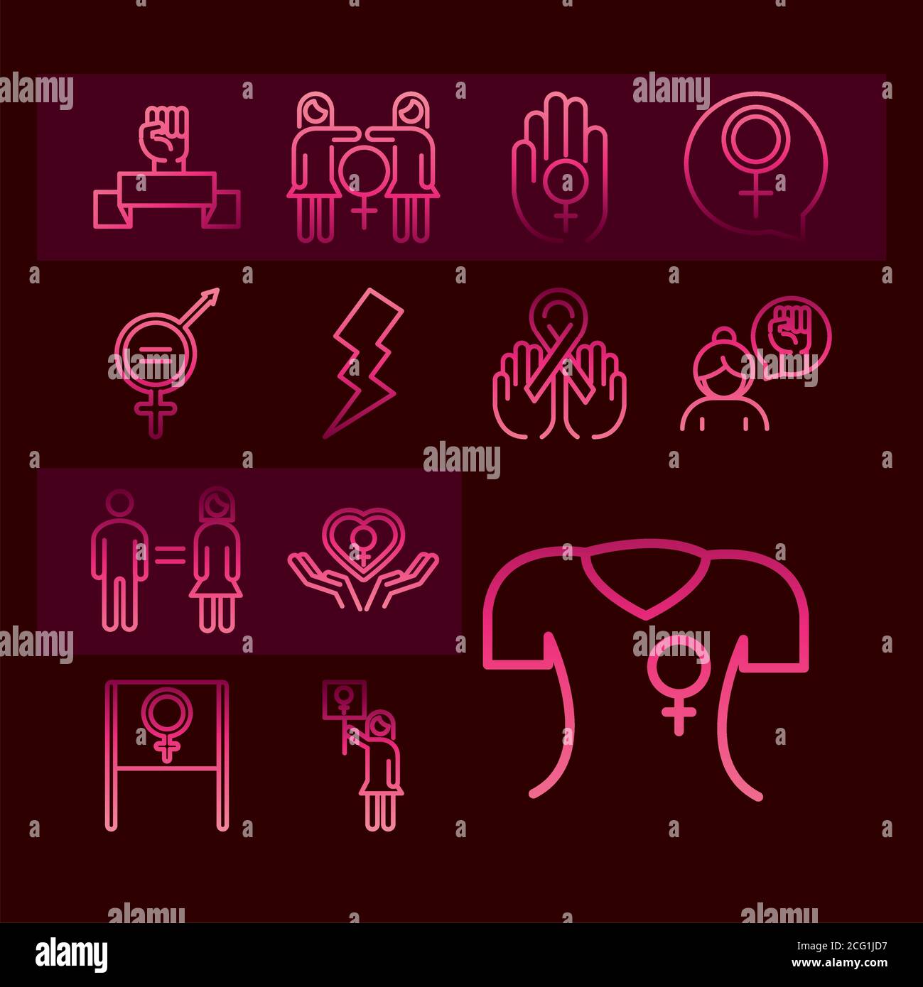 feminism movement icon, female rights pictogram line icons pack vector ...