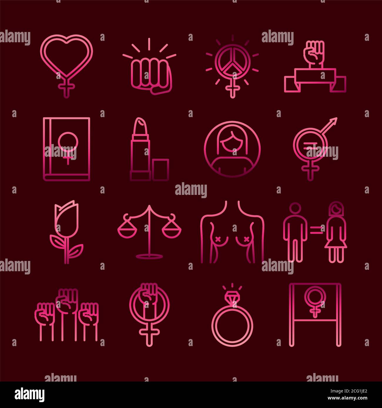 feminism movement icon, female rights pictogram linear icons set vector ...