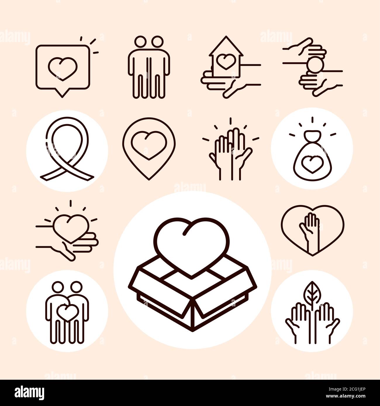 community together charity donation and love line icons collection ...