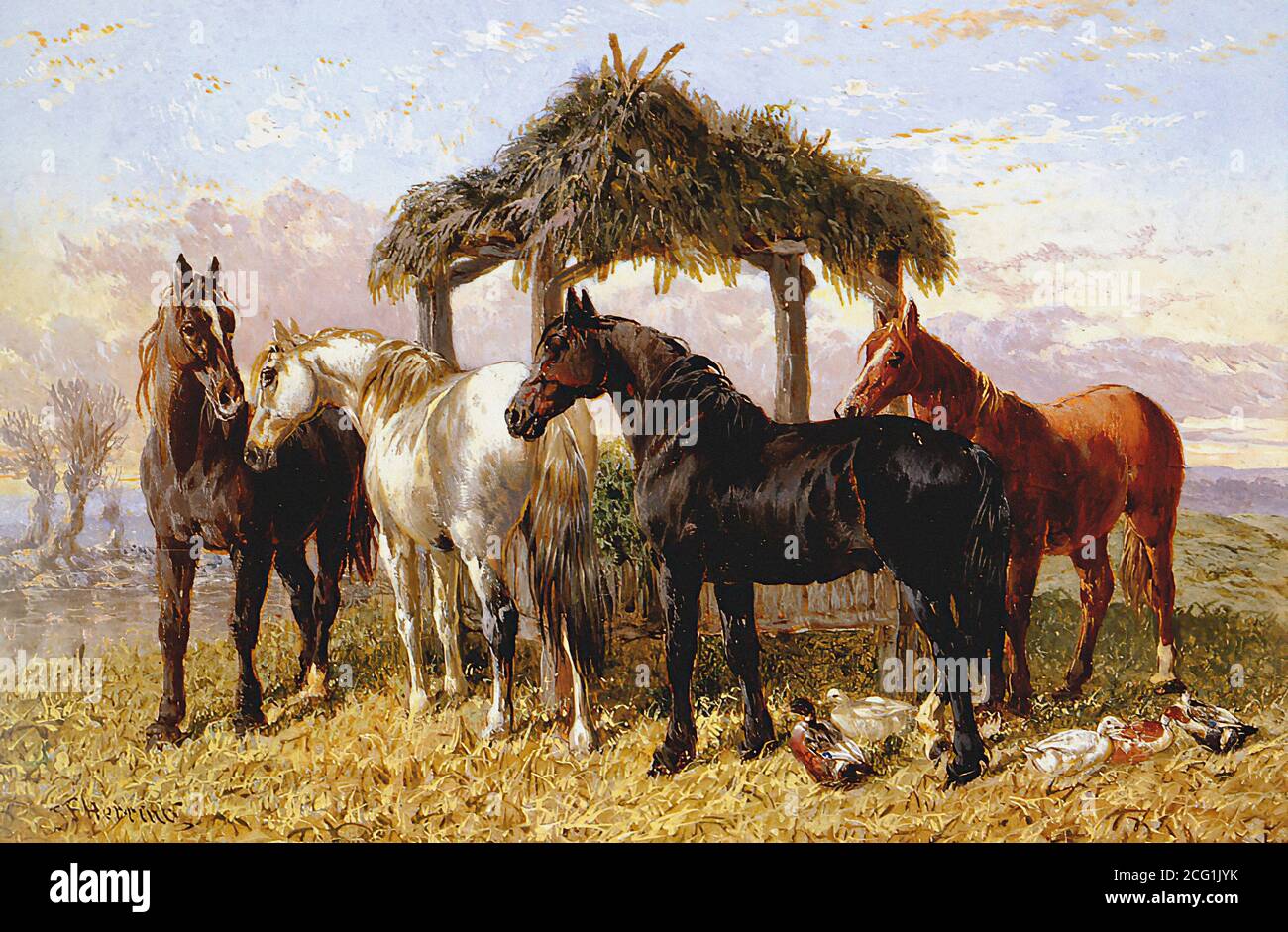 Herring I John Frederick - Horses and Ducks by a River - British School ...