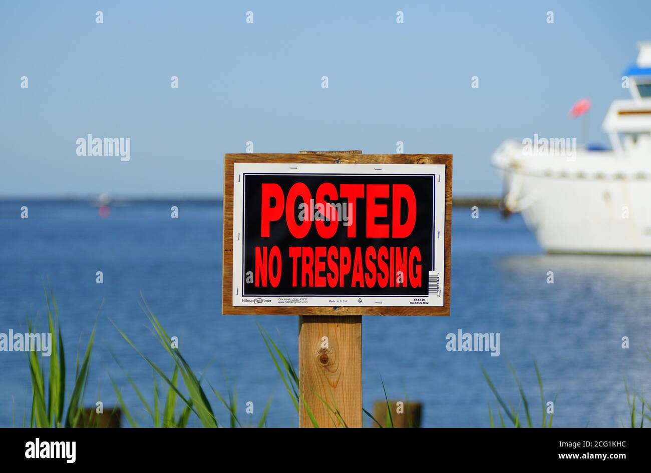 Lewes, Delaware, U.S.A - September 7, 2020 - A bright red 'no ...