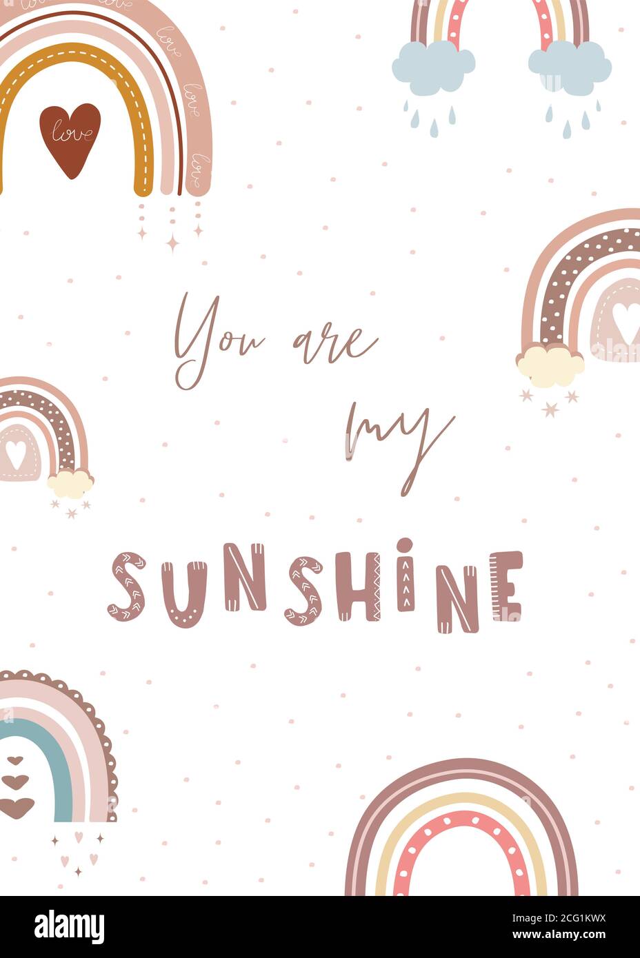 Trendy rainbow in boho style in different color. You are my sunshine ...