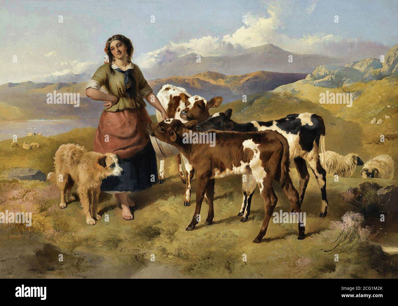 Horlor George William - Highland Landscape with a Shepherdess Feeding ...