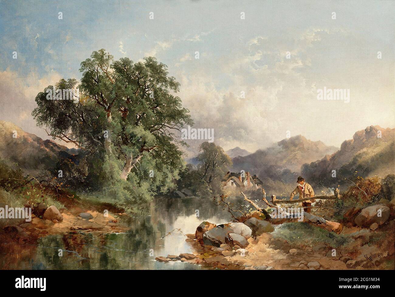 Horlor Joseph - a Wooded River Landscape with a Figure in the ...