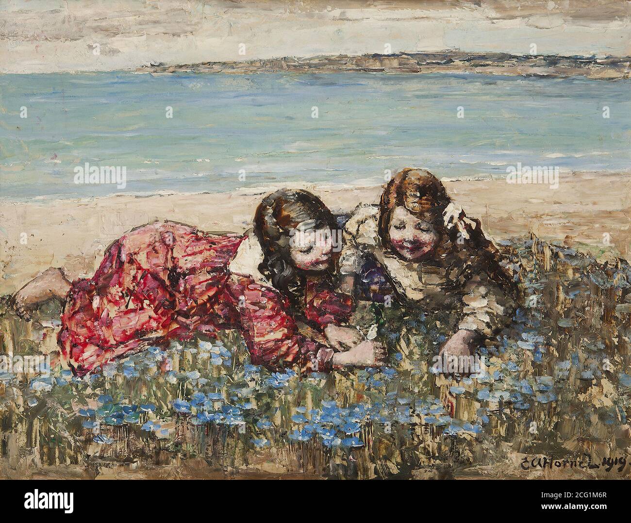 Hornel Edward Atkinson - Gathering Flowers by the Seashore - British ...