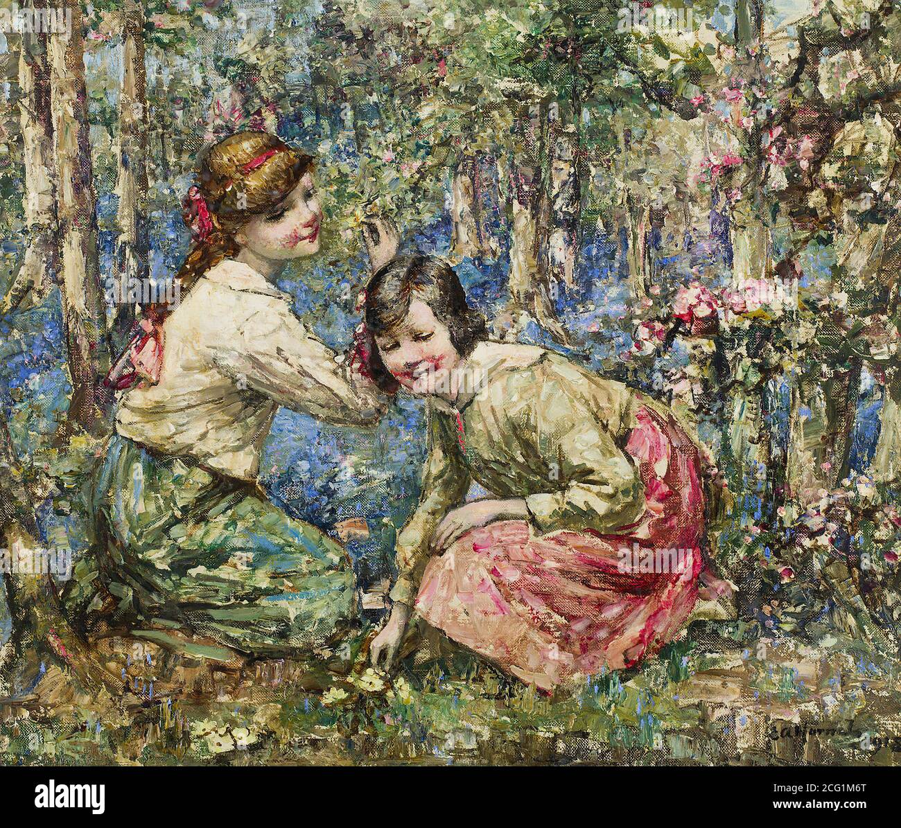 Hornel Edward Atkinson - Gathering Bluebells - British School - 19th ...
