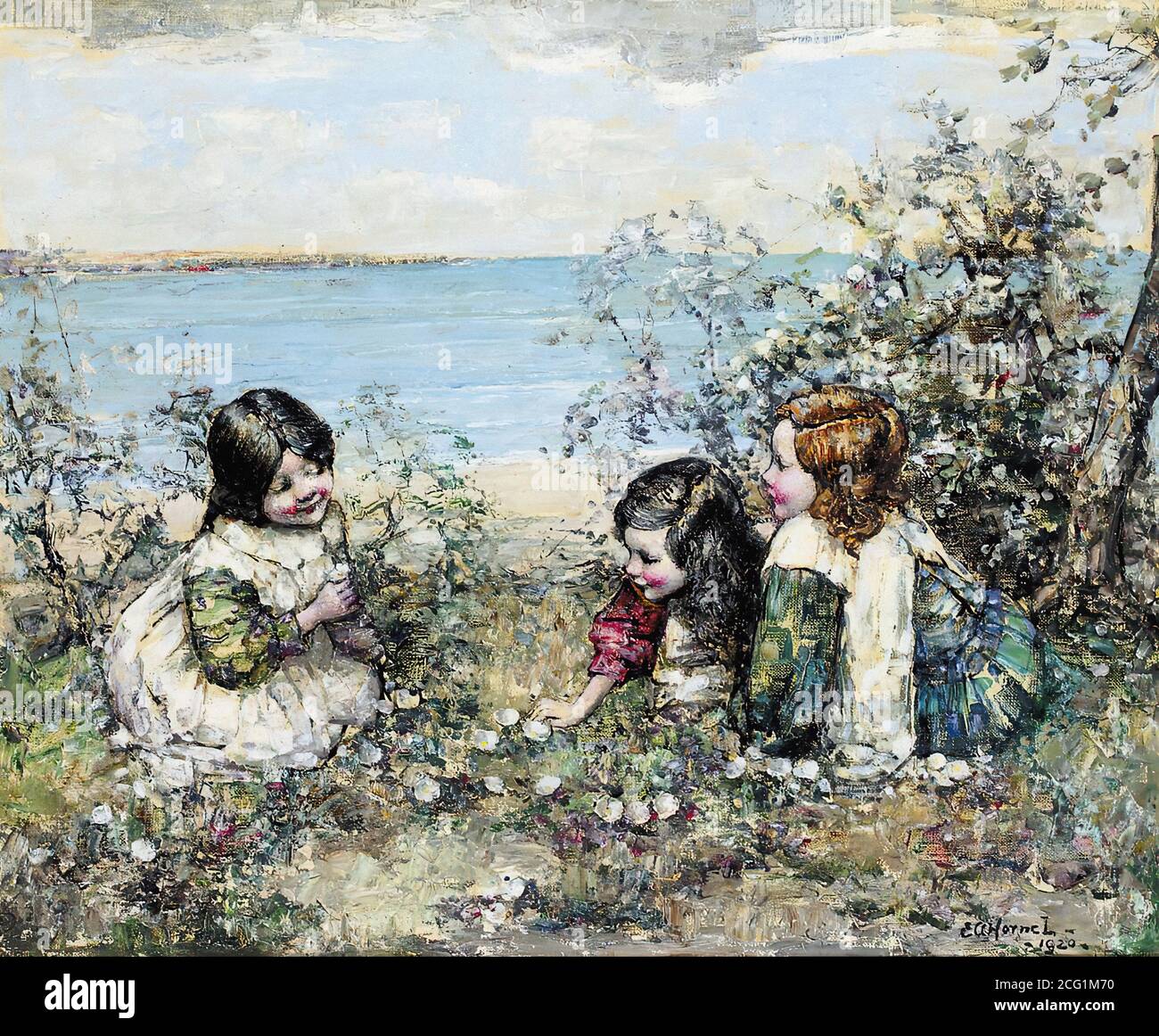 Hornel Edward Atkinson - Gathering Flowers - British School - 19th ...