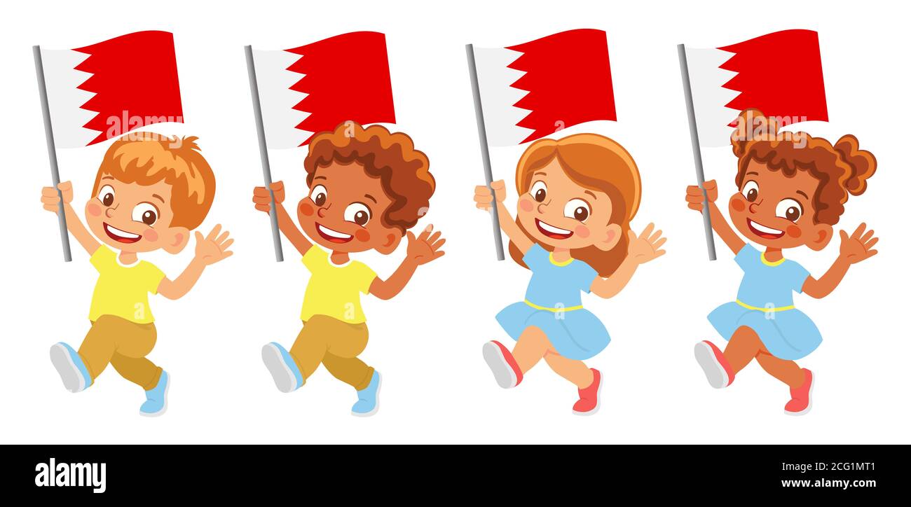 Bahrain flag in hand. Children holding flag. National flag of Bahrain ...