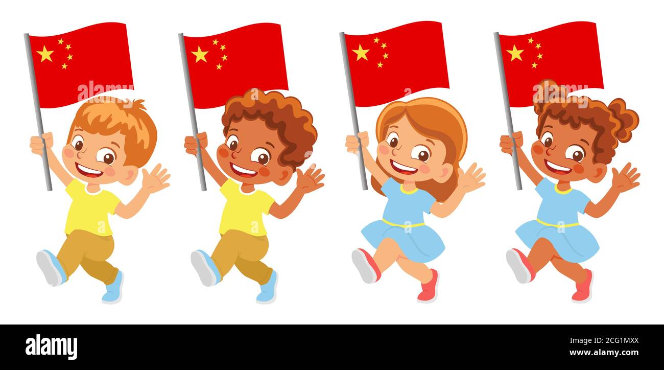 China flag in hand. Children holding flag. National flag of China Stock ...